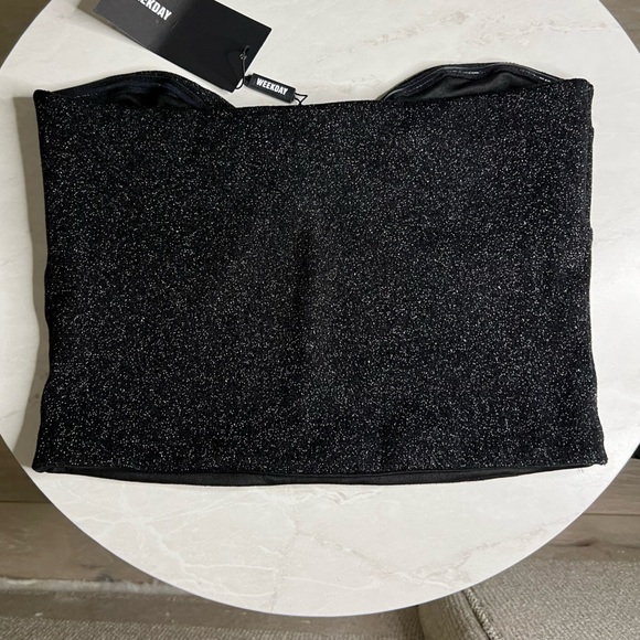 Tops | Nwt Weekday Bridget Glitter Tube Top In Black | Poshmark